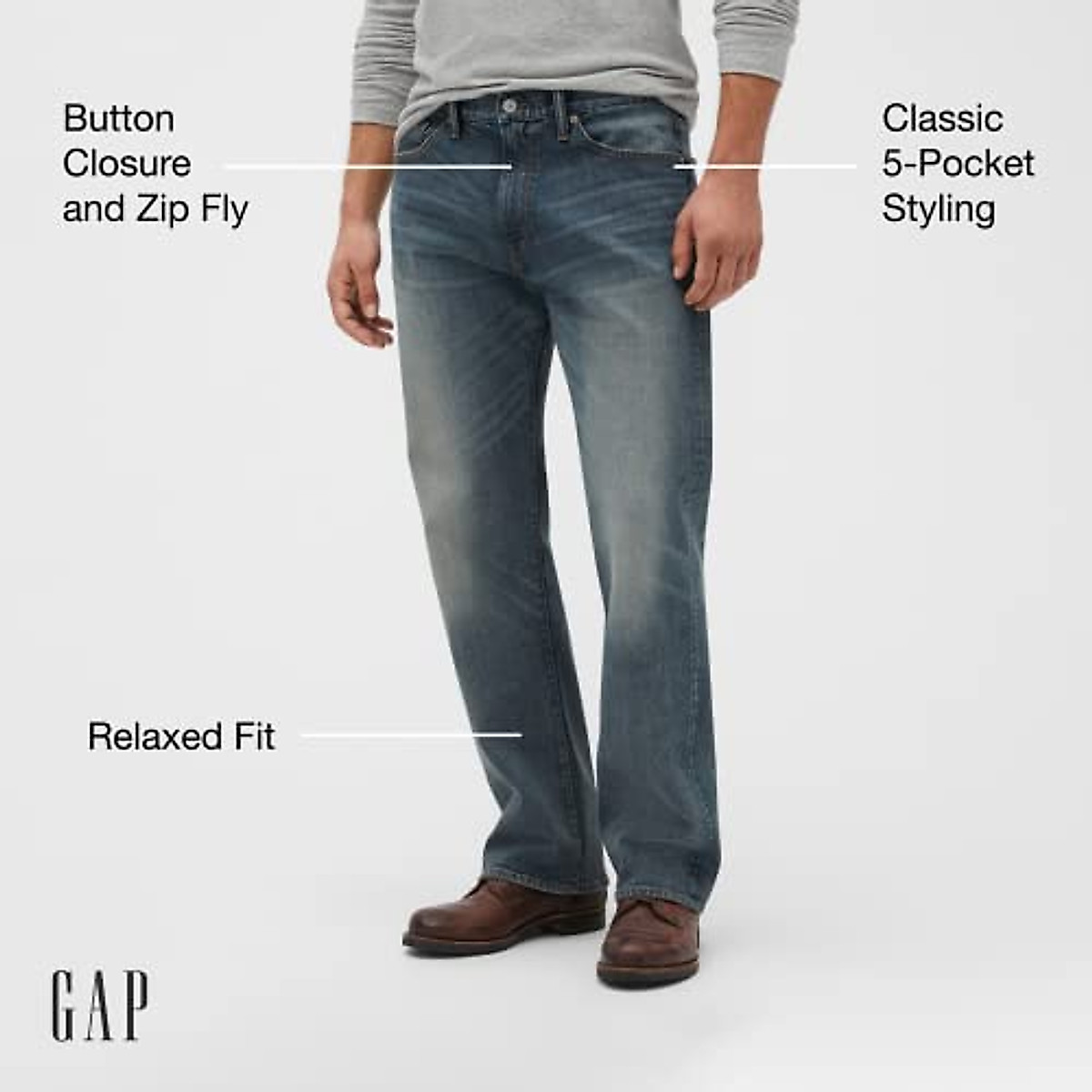 GAP Mens Relaxed Fit Jeans, Authentic Medium, 32W x 32L US