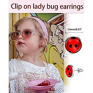 Red Ladybird Girl’s Earring Studs Black Spots Silver Bug Earrings for Halloween Christmas Birthday Cosplay Gifts