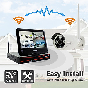 (2022 Upgraded Ver.) [8CH] Crystal Vision CVT9608E-3010W All-in-One True HD Wireless Surveillance System NVR CCTV w/ 2TB HDD, Built-in Monitor & Router, Camera Auto Pair