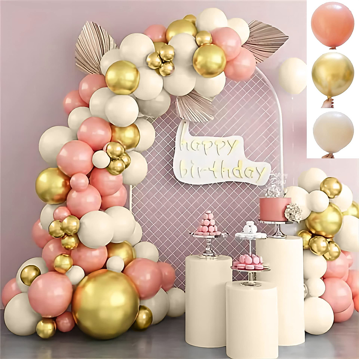 156pcs Dusty Pink Sand White Gold Balloon Garland Kit Arch, 5''/12''/18'' Different Sizes Retro Dusty Rose Blush Latex Balloons For Wedding Engagement Baby&Bridal Shower Birthday Party Decoration