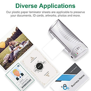 Thermal Laminating Pouches Clear Laminating Pouches Plastic Paper Laminator Pouches, 9 x 11.5 Inch, 5 x 7 Inch, 4 x 6 Inch, 2.2 x 3.7 Inch (100 Pieces)