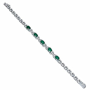 GLOW SPECTRA JEWELS 10 CT Oval Shape Simulated Green Emerald Bezel Setting Women's Tennis Bracelate in 14K White Gold Plated 925 Sterling Silver (10 Cttw) Size - 8"