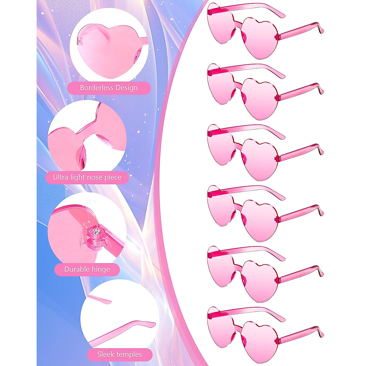GCQJOQ 20 Pairs Heart Sunglasses Heart Shape Frameless Sunglasses Trendy Transparent Color Party Sunglasses