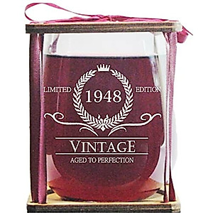 Vintage 1948 Limited Edition - Aged To Perfection Stemless Wine Glass and Presentation Packaging