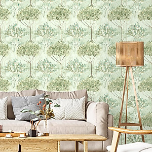 Livebor Floral Peel and Stick Wallpaper Green Floral Contact Paper 17.7inch x 118.1inch Tree Wallpaper Peel and Stick Green Floral Wallpaper for Bedroom Self Adhesive Removable Wall Paper Decorative