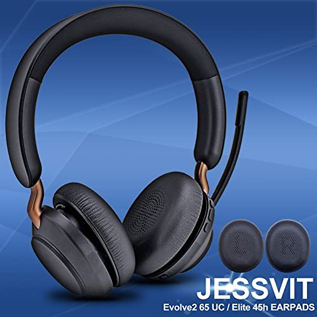 Earpads Replacement for Elite 45h, Evolve2 65 MS/UC Wireless Headphones - Protein Leather/Ear Cushion/Ear Cups by JESSVIT (Black)