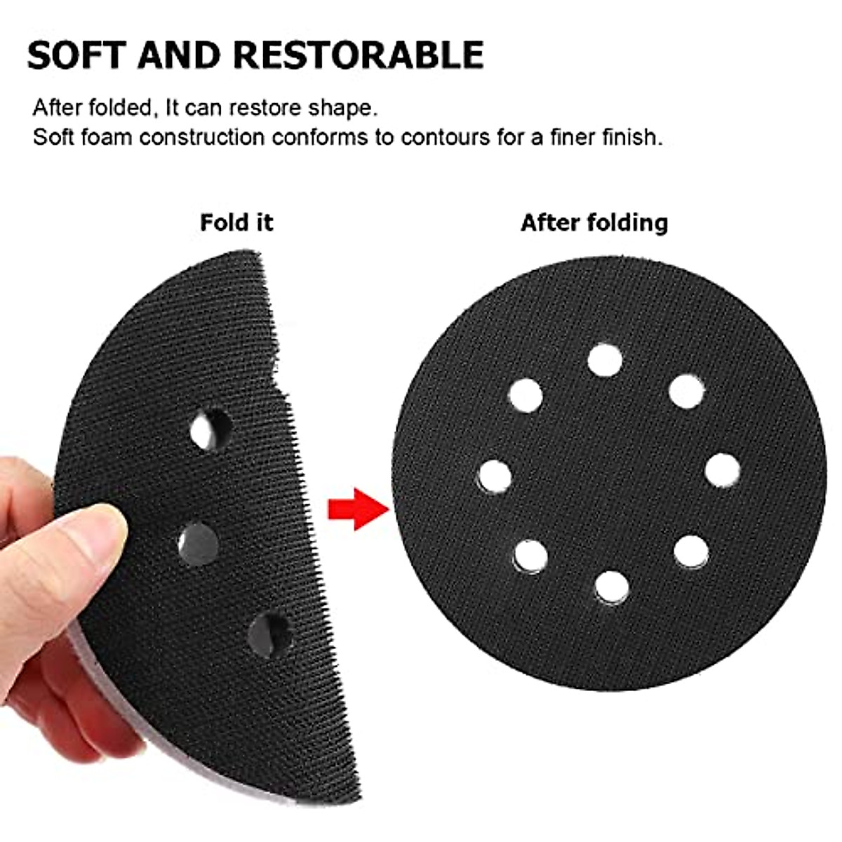 BESULEN 2 Pcs Hook and Loop Soft Sponge Cushion Buffing Backing Pads, 5 Inch 8 Hole Thick Soft Density Interface Buffer Mat, Foam Pad for Orbital Sander & Polishers, Universal Auto Accessories