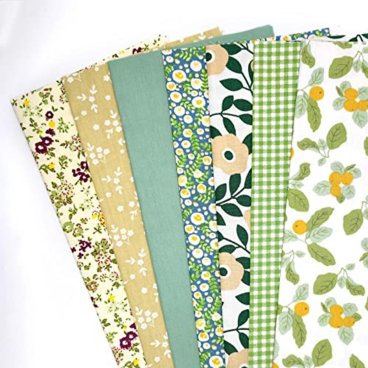 7pcs 10" X 10" Cotton Fabric Patchwork Squares Floral Fabric Fat Quarters Fabric Bundles Patchwork Fabric Quilting Fabric Bundles for DIY Crafts Cloths Handmade Accessory - Green Serie
