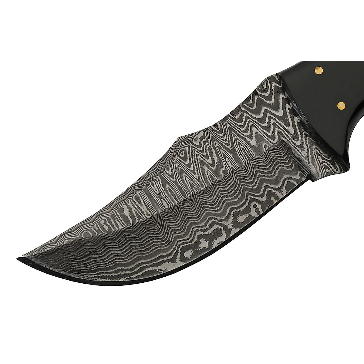 Szco Supplies 8" Horn/Twisted Wood Handle Damascus Steel Upsweep Skinning Knife With Sheath