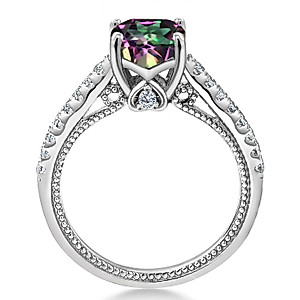 Gem Stone King 925 Sterling Silver Cushion 7MM Gemstone Birthstone and White Created Sapphire Engagement Ring | Wedding Engagement Anniversary Promise Ring For Women