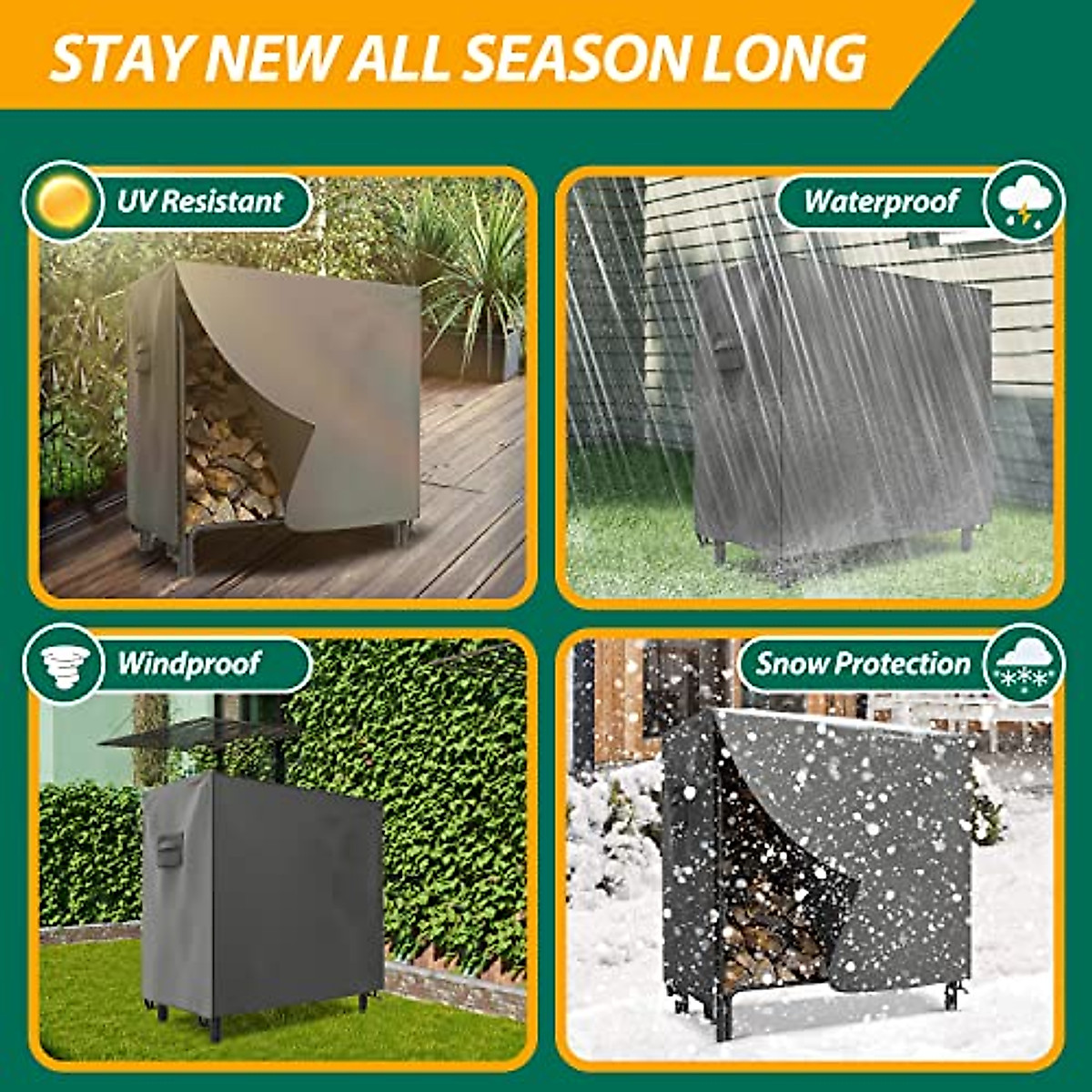 Patio Watcher 4 Feet Log Rack Cover, Heavy Duty Waterproof Patio Firewood Rack Cover, 48"x24"x42", Grey