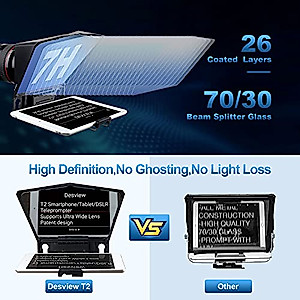 Desview T2 Teleprompter for Tablet Smartphone iPad up to 8 inch,70/30 Beam Splitter Glass,Teleprompter with Remote Control for DSLR Camera Phone Video Recording