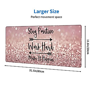 Inspirational Quote Pink Mouse pad for Desk Cute Pink Desk Accessories, Large Desk Mat,Keyboard pad Laptop mat(31.5x11.8in) Laptop Protector Computer Accessories Cute