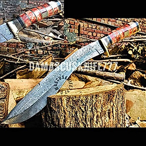 NoonKnives:16" totally custom Hand Made Damascus Steel Collectible kukri Knife Handle colour Camel Bone (orange)