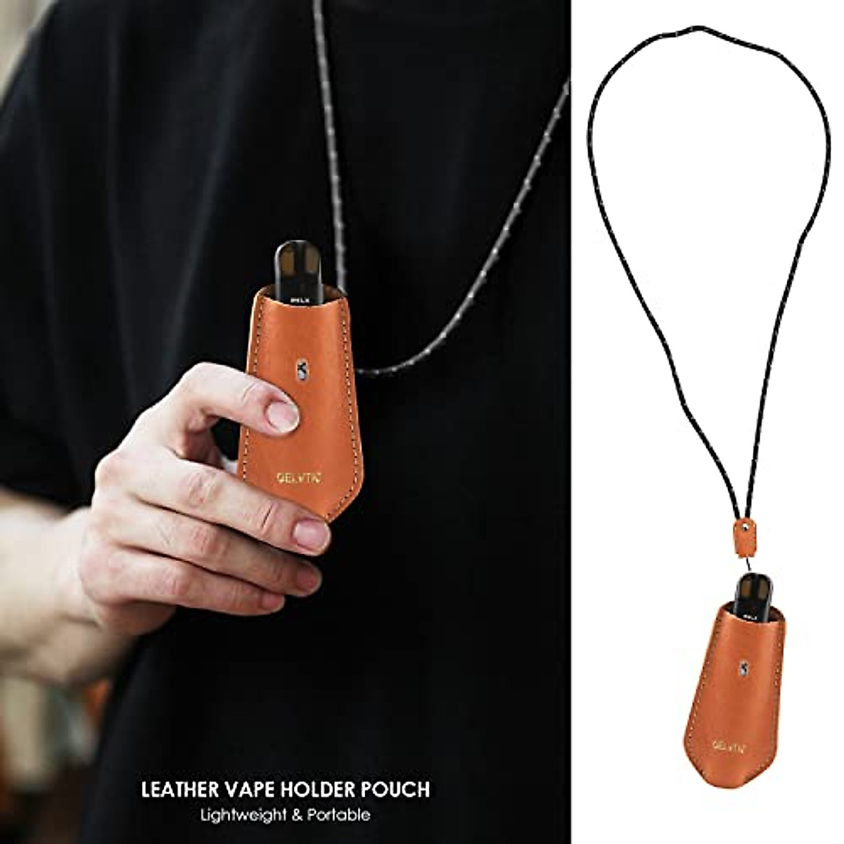 GELVTIC Leather Vape Holder Pouch Necklace Lanyard, Protective Case Cover for Vape Device Electronic Cigarette, Vape Carrying Case Bag Pocket (Brown)
