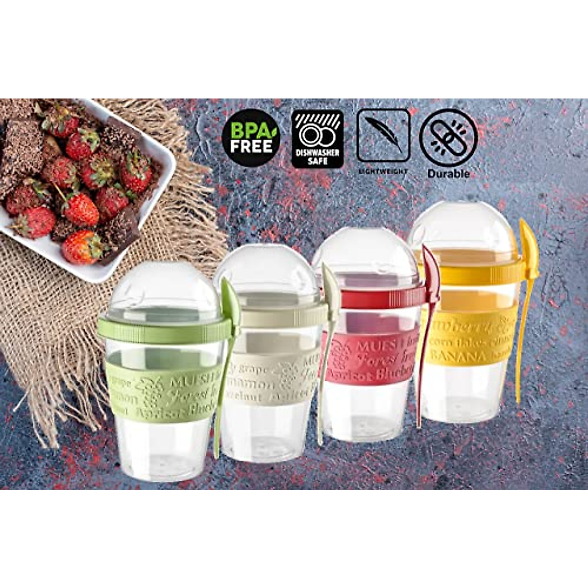 GanoOne Breakfast On the Go Cups, Take and Go Yogurt Cup with Topping Cereal or Oatmeal Container, Portable Lux Yogurt Cereal To-Go Container with Top Lid Granola & Fruit Compartment (Green)