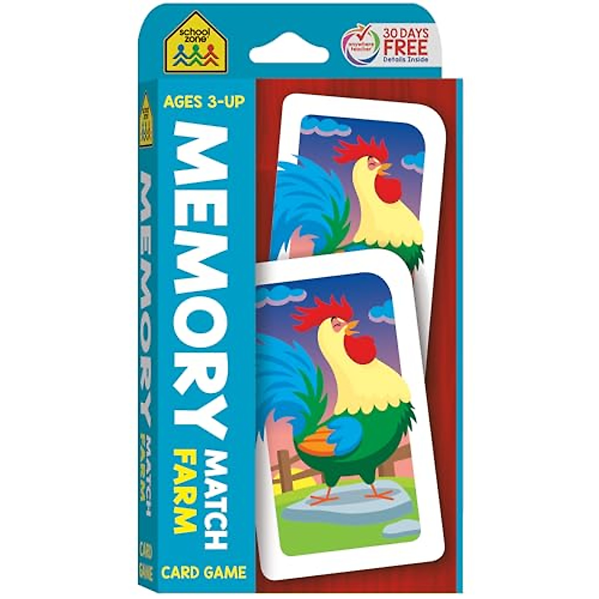 School Zone - Memory Match Farm Card Game - Ages 3+, Preschool to Kindergarten, Animals, Early Reading, Counting, Matching, Vocabulary, and More (School Zone Game Card Series)
