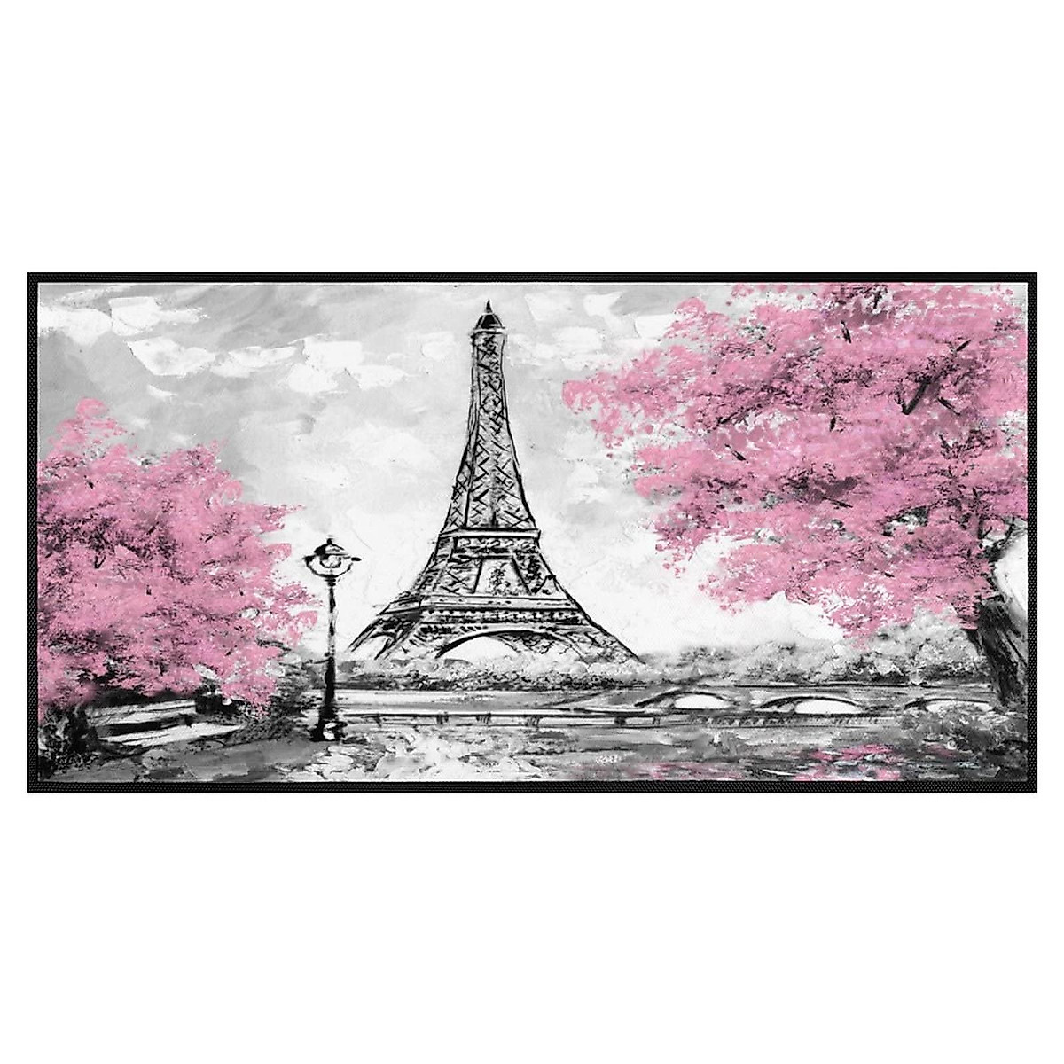 TsyTma Oil Painting Paris Eiffel Tower Kitchen Rug Non-Slip Decor Absorbent White and Pink Modern Art Kitchen Floor Mat Bathroom Rug Waterproof Runner Rug 39"x20"