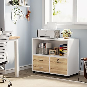 Tribesigns 3 Drawer File Cabinet with Lock, Mobile Lateral Filing Cabinet with Rolling Wheels, Large Printer Stand with Open Storage Shelves for Home Office