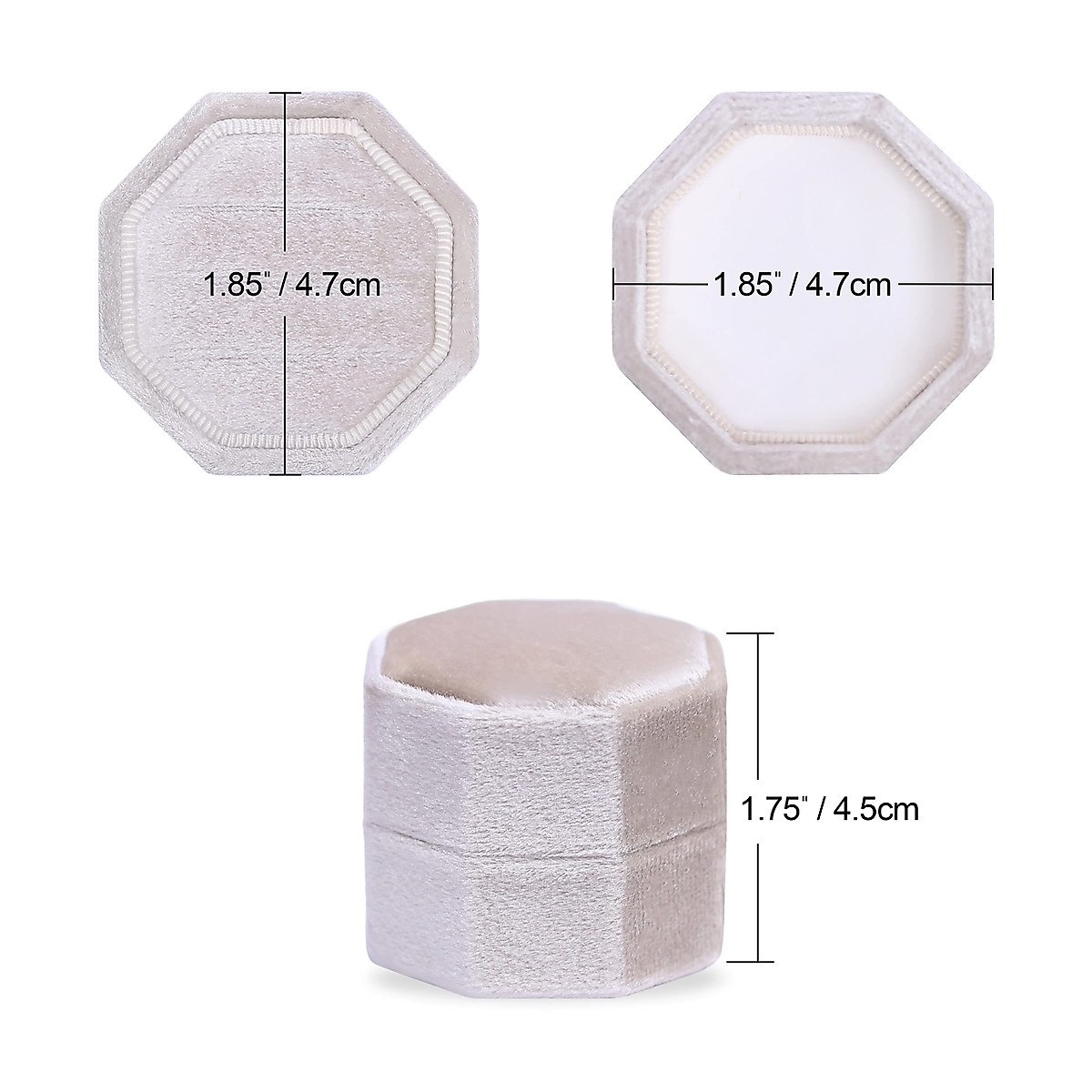 BLUTETE Velvet 3 Slots Jewelry Ring Box Engagement Wedding Box Keepsake Box Bridal Photo Ring Triple Slots Octagon (Champagne)