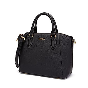 Satchel Handbags For Women Genuine Leather Shoulder Tote Handbags With Adjustable Strap (Black)