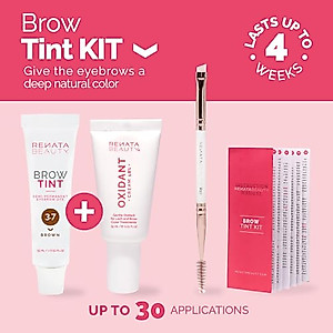 RB RENATA BEAUTY Lash and Brow Tint Kit – Eyelash & Eyebrow Tint Set – Dye Kit with Color Tint, Cream Developer and Styling Brush – Long-Lasting Effect Up to 4 Weeks – 30 Applications [Brown]