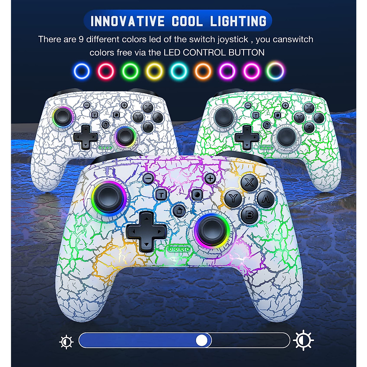 Switch Controller, Gammeefy Wireless Switch Pro Controller for Nintendo Switch/Lite/OLED, 9 Color Adjustable LED Switch Remote Compatible with Windows PC/Android/IOS/Xbox 360 with Programmable (White)