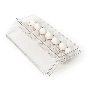 Totally Kitchen Egg Holder for Refrigerator, Fridge Organizers and Storage Clear, BPA-Free Plastic Storage Containers with Lid & Handles, 14 Eggs Tray Bins
