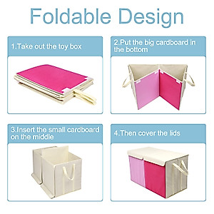 VICTORICH 100L Toy Box Chest, 2 PACK Collapsible Sturdy Storage Bins with Lids, Extra Large Kids Toy Storage Organizer Boxes Bins Baskets, Beige + Red