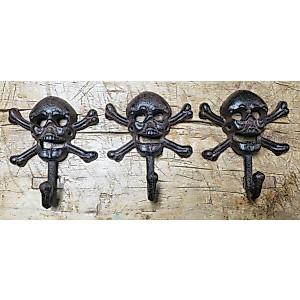 for Cast Iron Skull & Crossbones Towel Hanger Coat Hat Hooks Hook Pirate Jolly Roger Home Décor Plaques & Signs