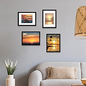Fixwal 9 x 12 Black Picture Frame Set of 4, Display 6 x 8 Picture with Mat or 9 x 12 with Out Mat for Wall Hanging Display