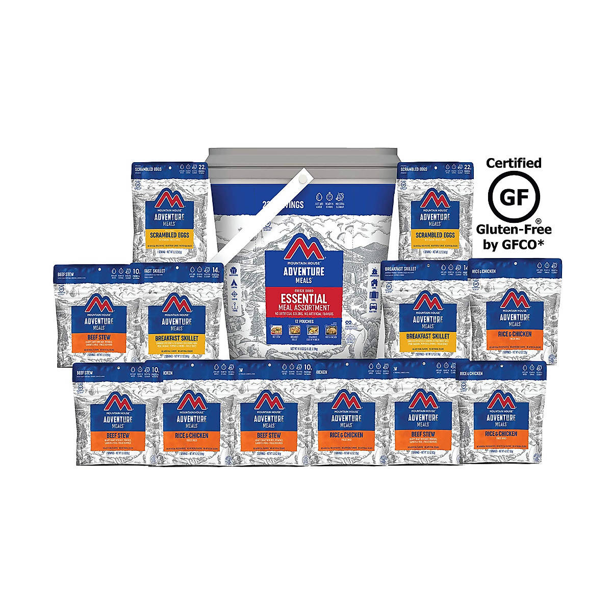 Mountain House Essential Bucket | Freeze Dried Backpacking & Camping Food | 22 Servings | Gluten-Free
