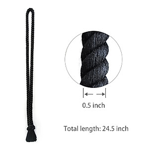 Yteseery 2 Pack Curtain tiebacks Rope, Outdoor Curtain Tiebacks, Natural Cotton Curtain Ties, Village Rural Rustic Farmhouse Curtain Holdbacks Curtain tie Backs Holders for Heavy Duty Drapes, Black