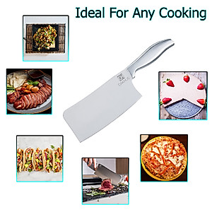 Dakhus Meat Cleaver | Kitchen Knife for Cutting, Stainless Steel Chopping, Slicing, Dicing Comfortable Handle Sharp Butcher Knife + Sheath + Sharpener, 3x12 inches Cleaver Knife