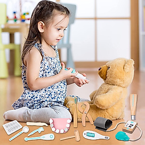 umu Doctor Kit for Kids, Pretend Toy 36 PCS Wooden Doctor Playset for Toddlers, Montessori Toys Dentist Kit for 3, 4 and 5 Year Old Boys and Girls