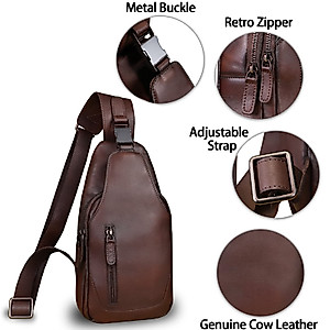 Genuine Leather Sling Bag Crossbody Purse Handmade Hiking Daypack Motorcycle Bag Retro Over the Shoulder Backpack Chest Bag (Coffee)