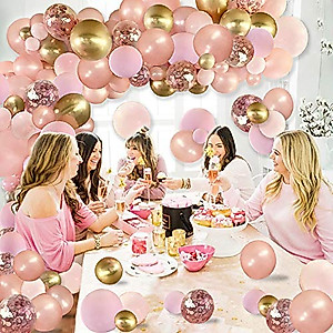 130pcs Rose Gold Balloons with Paper Tassel, Rose Gold Ballon Garland Balloons Kit, Baby Shower Birthday Graduation Anniversary Engagement Bachelorette Balloons Party Decorations for Women Girls