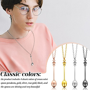 8 Pieces Mini Crown Spoon Necklace Crown Spoon Keychain Teaspoon Pendant Necklace Teaspoon Keyring Crown Teaspoon Mini Spoon for Filling Vials with Salts, Sand, Glitter with Necklace Loop Pendant