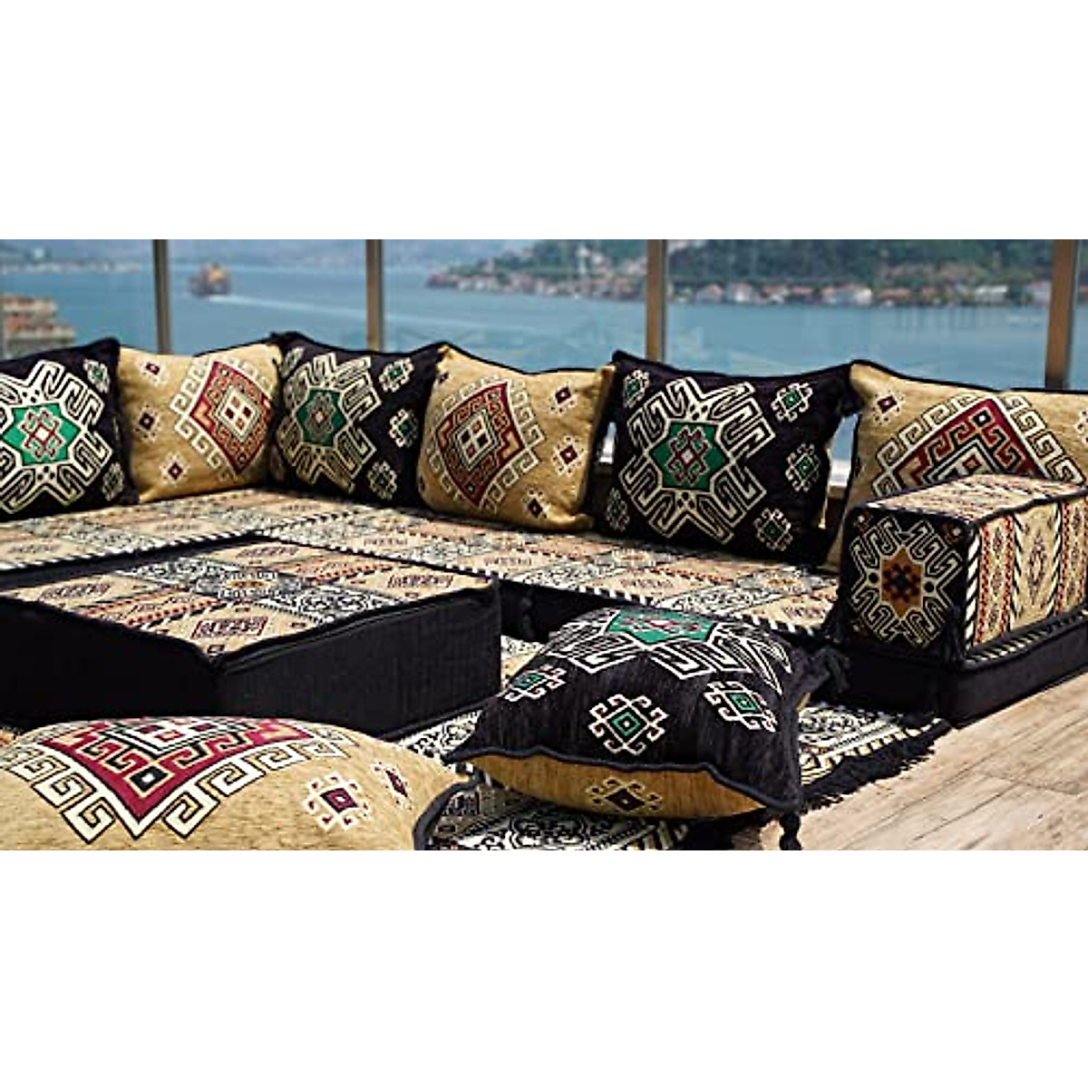 4" Thick L Shaped Floor Couch, Arabic Sofa Seating, Floor Pillow, Sectional Sofa Set, Patio Furniture, Arabic Majlis (L Sofa Full Set, 4'' Thickness (10 cm))