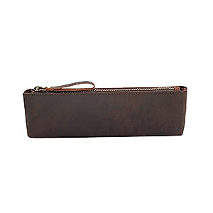 The Antiq: Leather Pencil Pouch, Make-up Brush Pouch, Leather Pencil Case, Zippered Pouch for Make-up essentials, Pen Case, Pen & Marker Case, Pencil Case For Artists & Professionals (Brown)