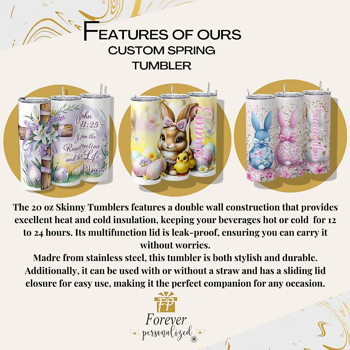 Custom He is Risen Easter Tumbler | Personalized Do8uble Wall Insulated Travel Mug | Spring Design with Name (He is Risen)