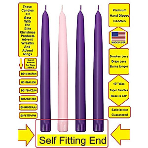 Elite Christmas Products Advent Candle Set. Made in The USA Self Fitting End. Premium Hand Dipped Candles, Dripless, 4 Pack - 3 Purple, 1 Pink