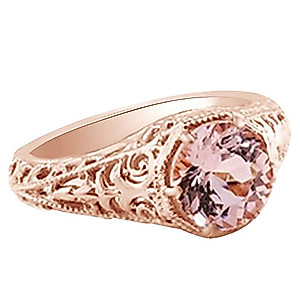 AFFY 2 cttw Simulated Pink Morganite Vintage Style Solitaire Engagement Wedding Ring in 14k Rose Gold Ring Size -13
