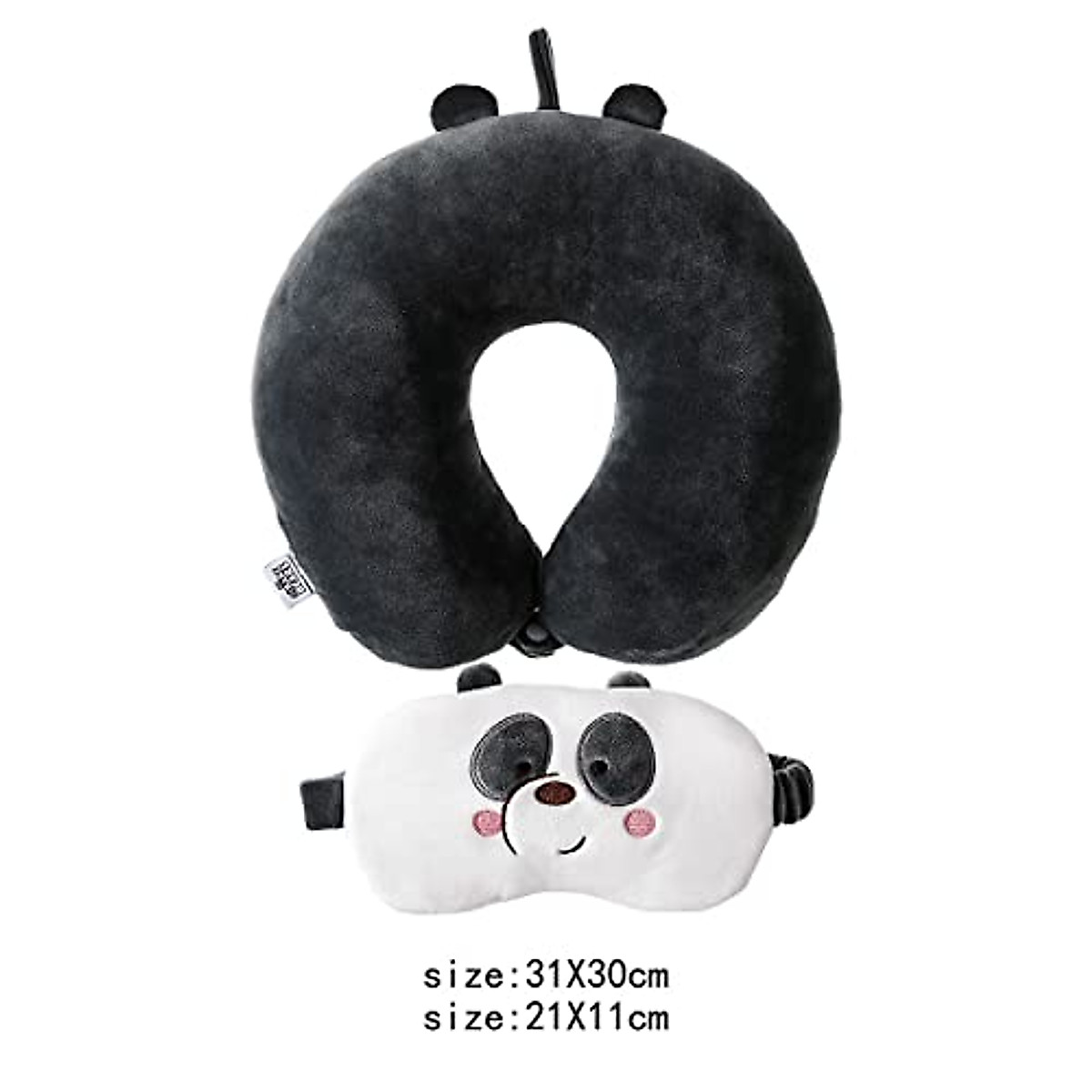 MINISO Travel Neck Pillow with Eye Mask, We Bare Bears Memory Foam Neck Cartoon Pillow Valentine's Day Gift for Travelling, Sleeping, Airplane, Car, Home & Office(Panda)