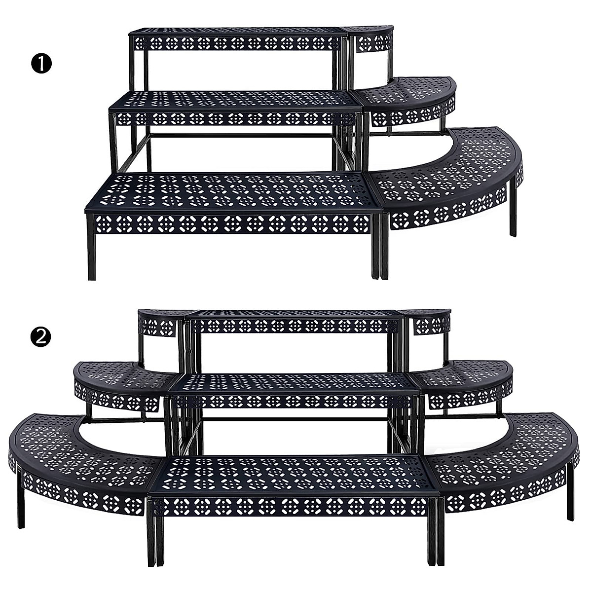 aboxoo 3 Tier Stair Style Large Metal Plant Stand, Garden Display Shelf Flower Pot Holder Storage Organizer Rack for Indoor Home Outdoor Patio Balcony Yard( Black, Rectangle)