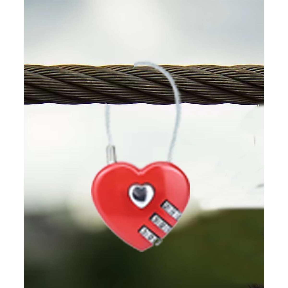 2Pcs Wire Rope Heart Shape Love Lock 3 Digital Combination Padlock Resettable Password for Travel Bags