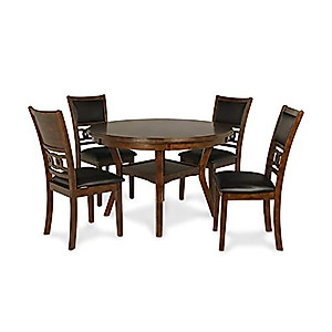 New Classic Furniture Gia 5-Piece Round Dining Set with 1 Dining Table and 4 Chairs, 47-Inch, Brown