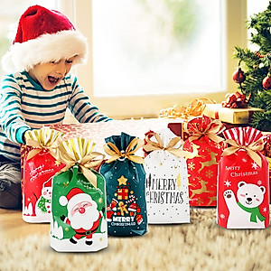 Heniho 60pcs Christmas Treats Bags, 4”x 6” Drawstring Candy Cookie Bags Gift Party Favors