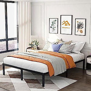 HISKIWUU King Size Bed Frame Heavy Duty 3500lbs 14 Inches,Platform Bed Frame King Easy to Assemble Anti-Slip Noise Free,Metal Bed Frame King No Box Spring Needed,Under Bed Storage,Black