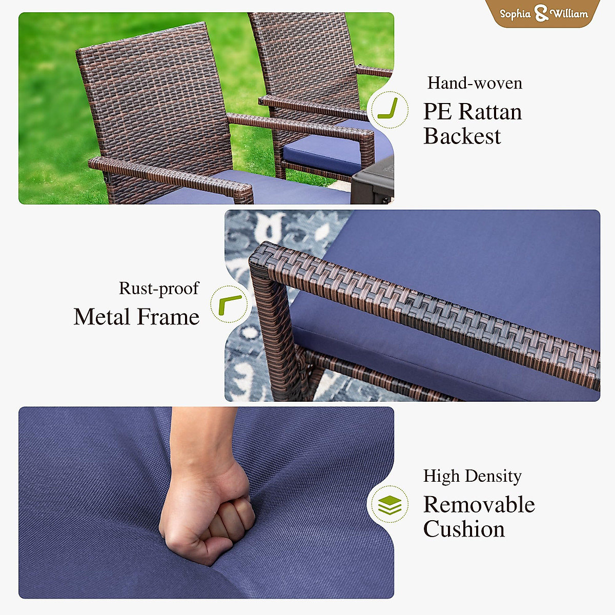 Sophia & William 7 Pieces Patio Dining Set for 6 People, Rectangular Patio Table and Rattan Chairs Set with Cushions, Outdoor Table and Chaird with 1.6"-2" Adjustable Umbrella Hole